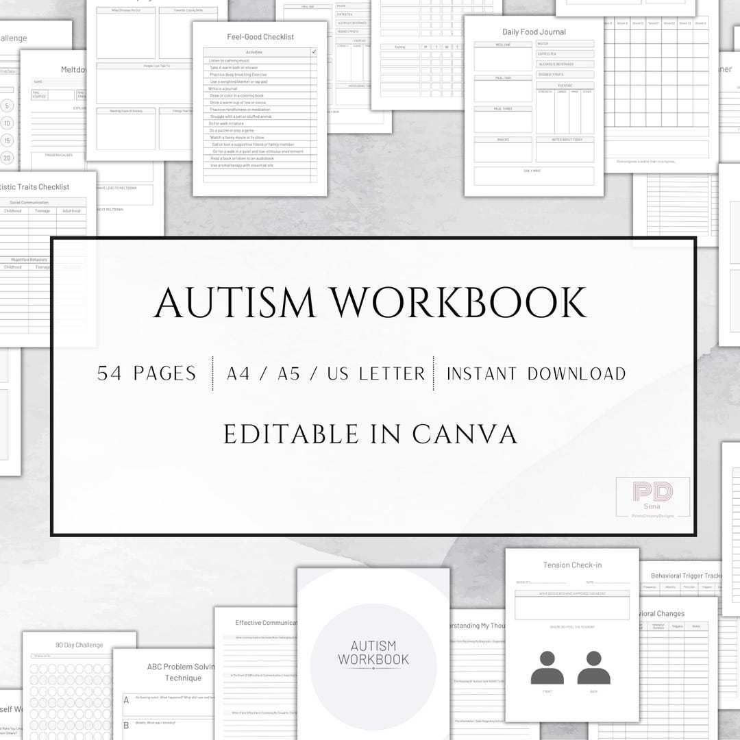 EDITABLE Autism Workbook Canva Autistic Planner Journal for Adults and ...