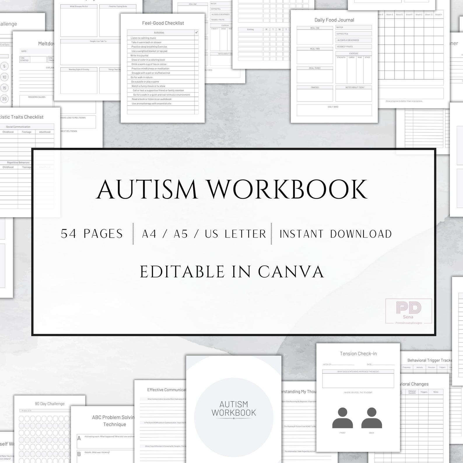 EDITABLE Autism Workbook Canva Autistic Planner Journal for Adults and ...