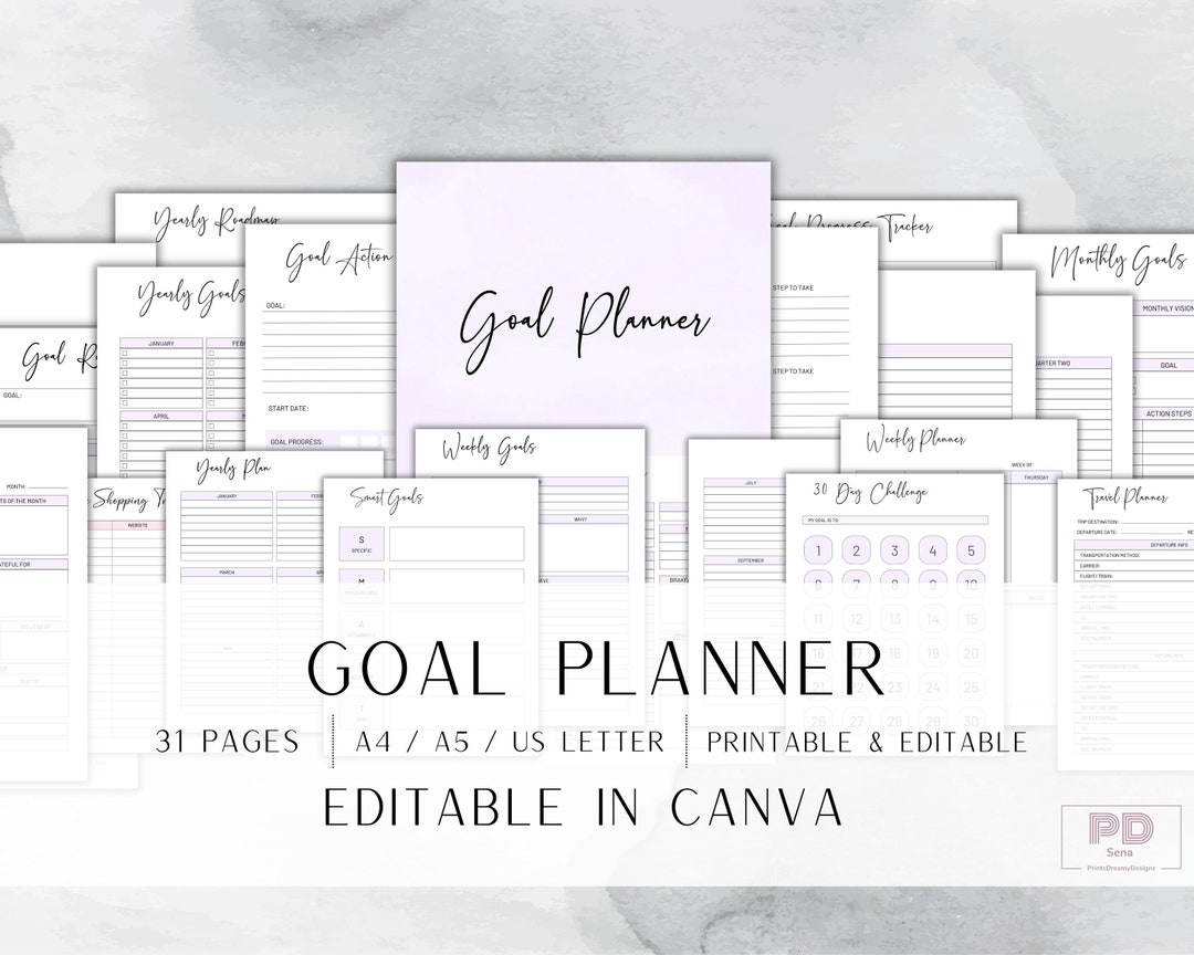 EDITABLE Goal Planner Templates Goals Tracker Smart Goals Annual ...