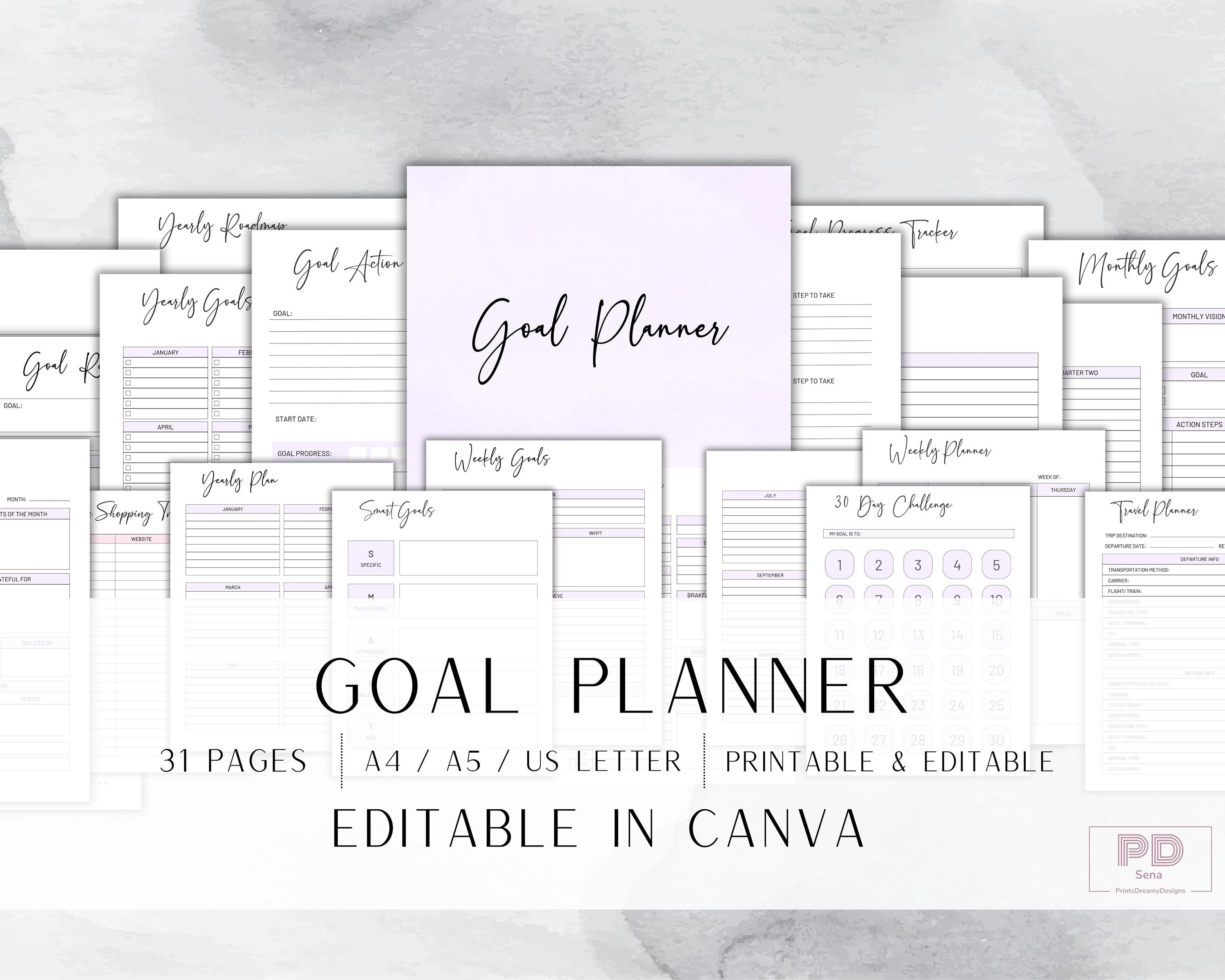 EDITABLE Goal Planner Templates Goals Tracker Smart Goals Annual ...