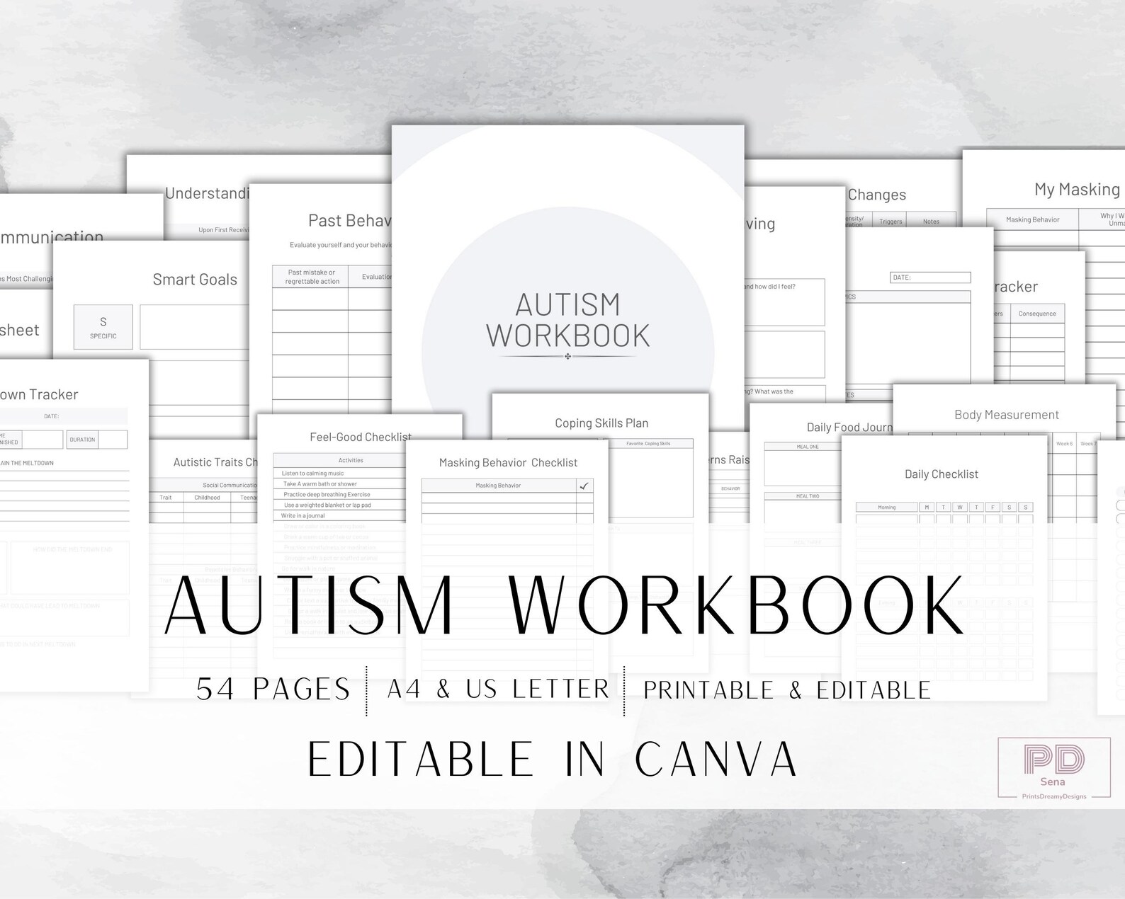 EDITABLE Autism Workbook Canva Autistic Planner Journal for Adults and ...