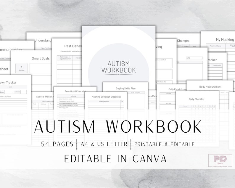 EDITABLE Autism Workbook Canva Autistic Planner Journal for Adults and ...