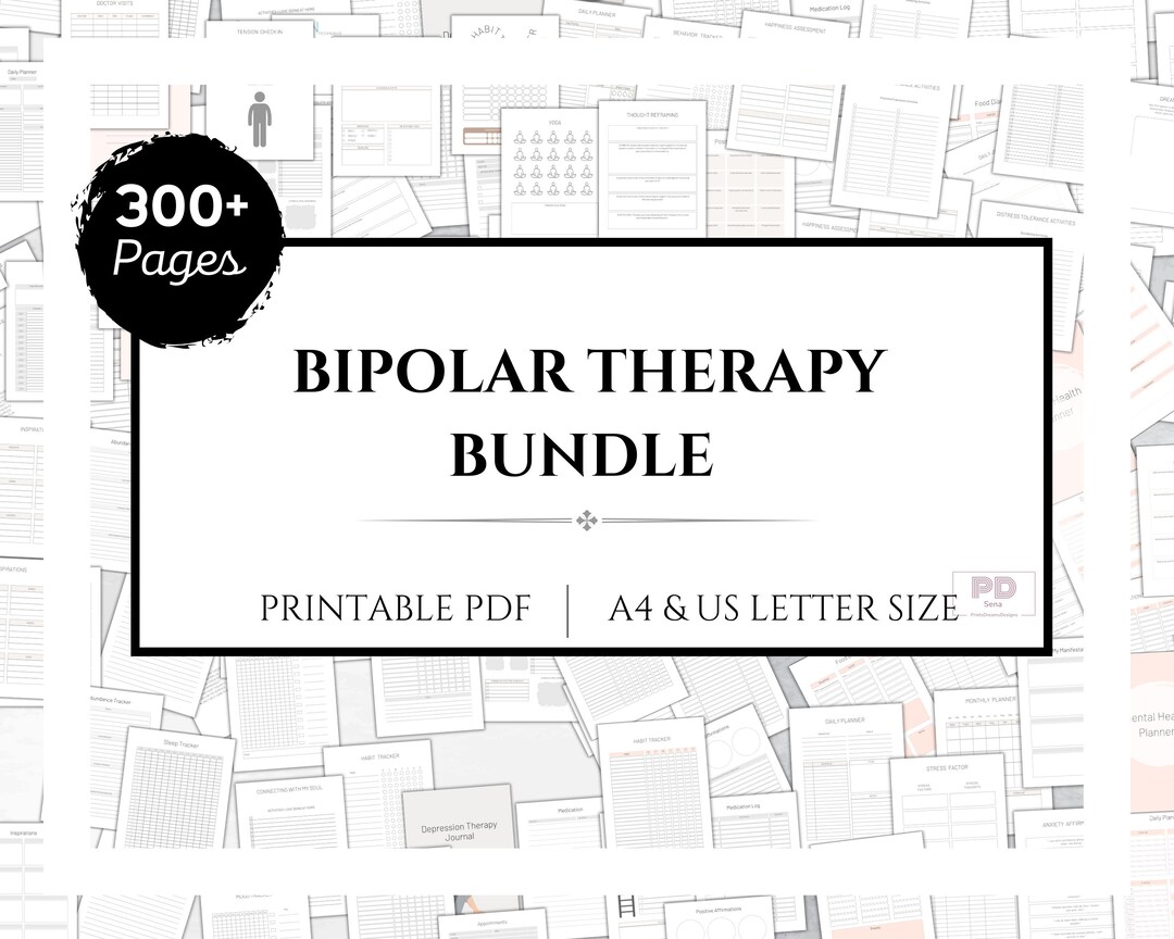 Bipolar Disorder Therapy SET BUNDLE Anxiety Depression Workbook Journal ...