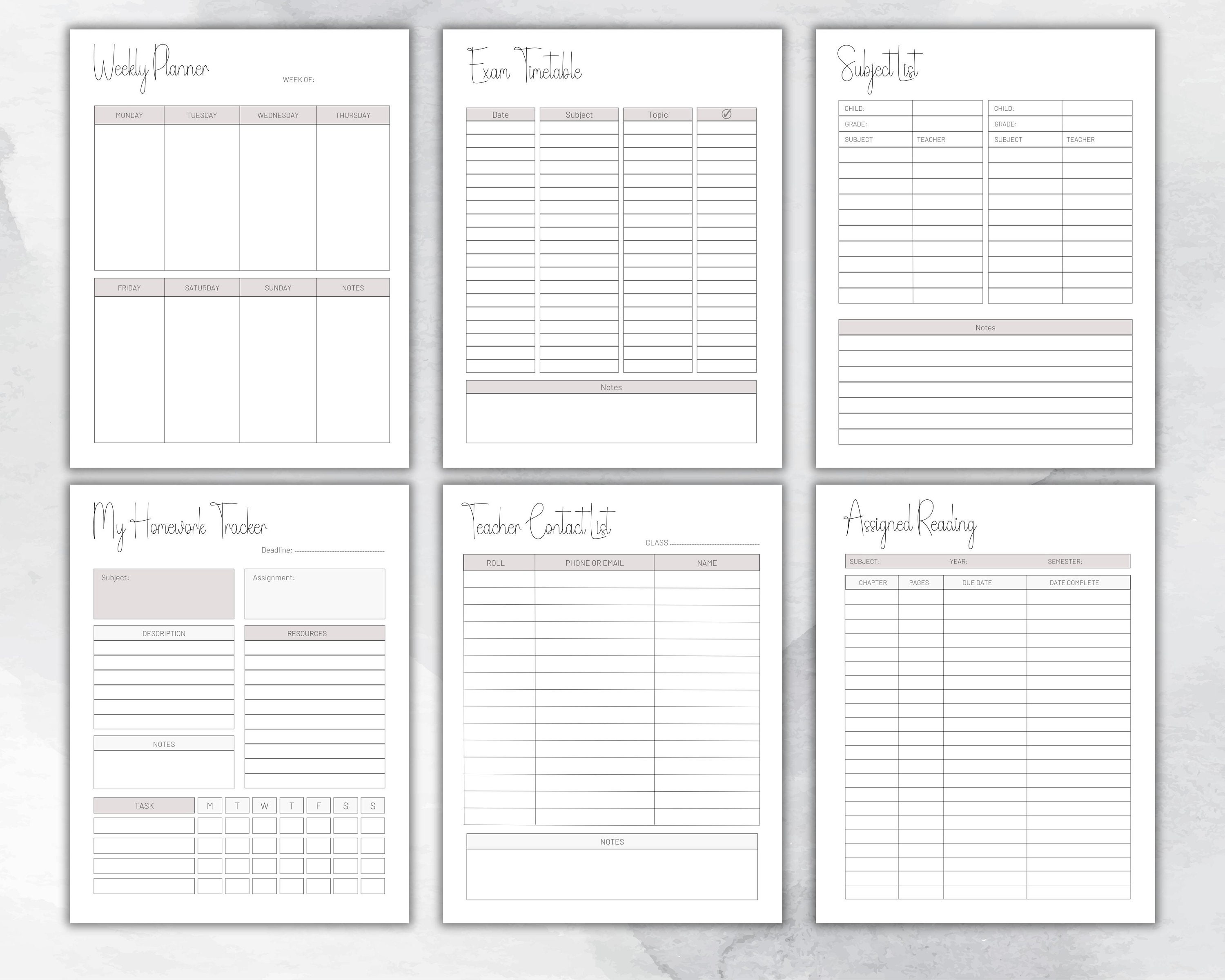 EDITABLE Student Planner Templates Study Journal Workbook Worksheets ...