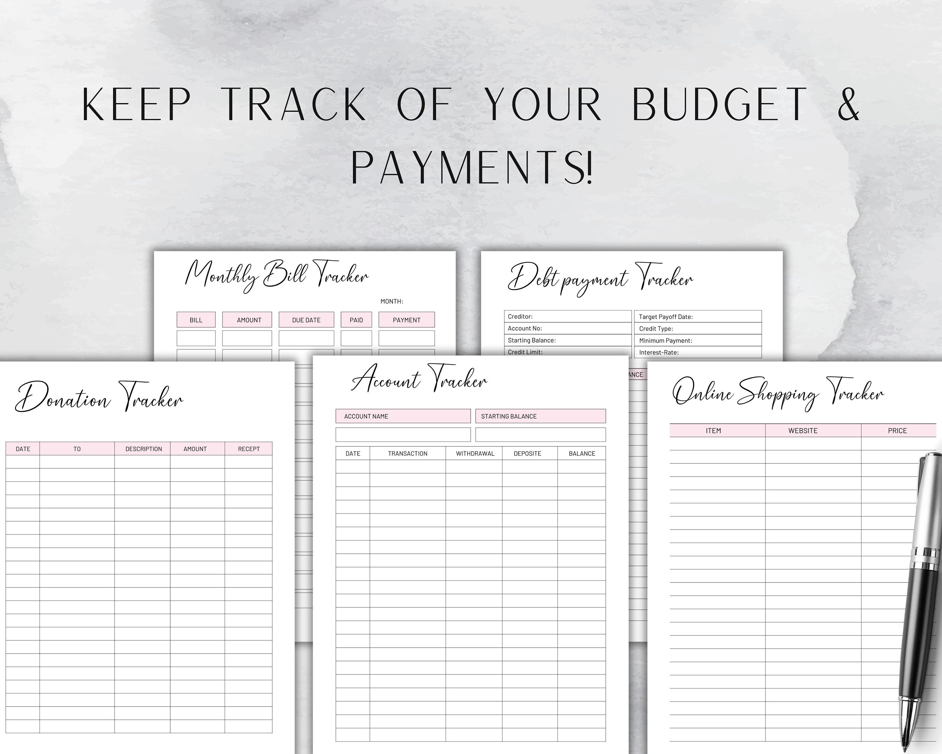 EDITABLE Financial Planner Templates Workbook Journal Income Tracker ...