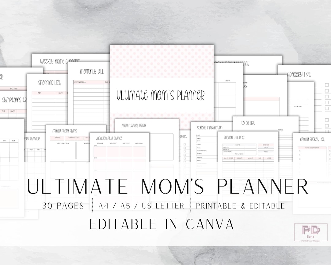 EDITABLE Ultimate Mom Planner Templates Canva Mother Family Budget ...