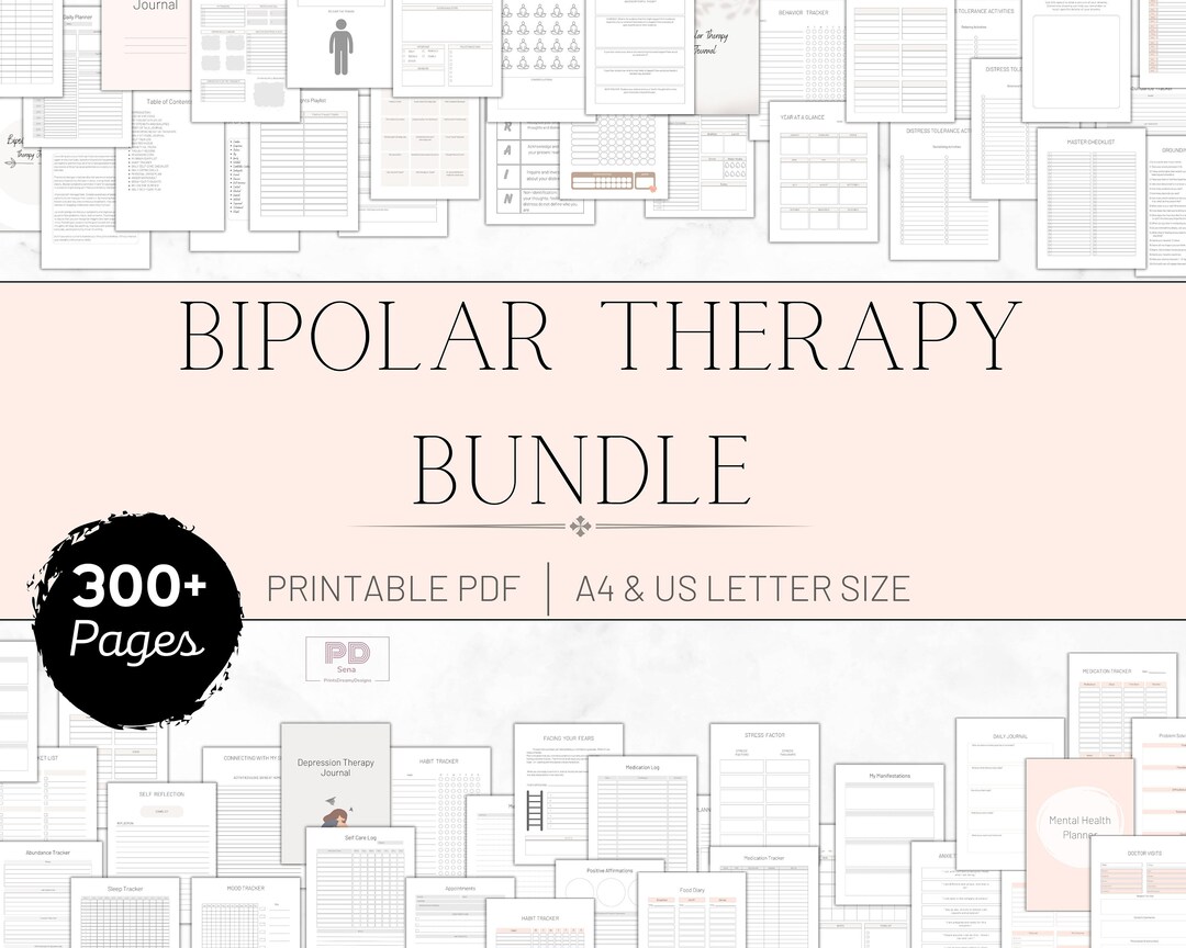 Bipolar Disorder Therapy SET BUNDLE Anxiety Depression Workbook Journal ...