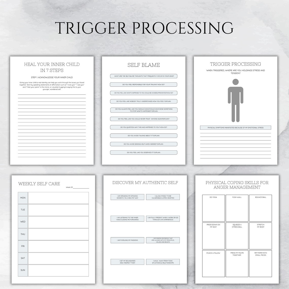 EDITABLE PTSD & Trauma Processing Worksheets Workbook Therapy Safety ...