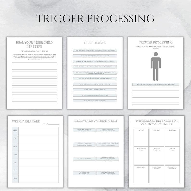 EDITABLE PTSD & Trauma Processing Worksheets Workbook Therapy Safety ...
