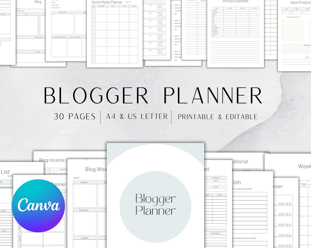 EDITABLE Blogger Planner Blog Planner PDF Digital Blogging Budget ...