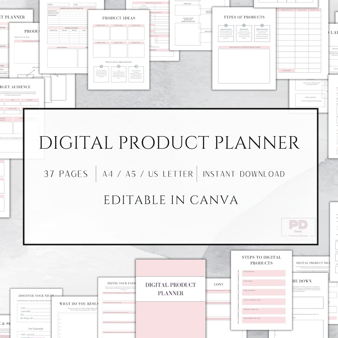 EDITABLE Digital Product Planner Canva Templates PDF Planner Online ...