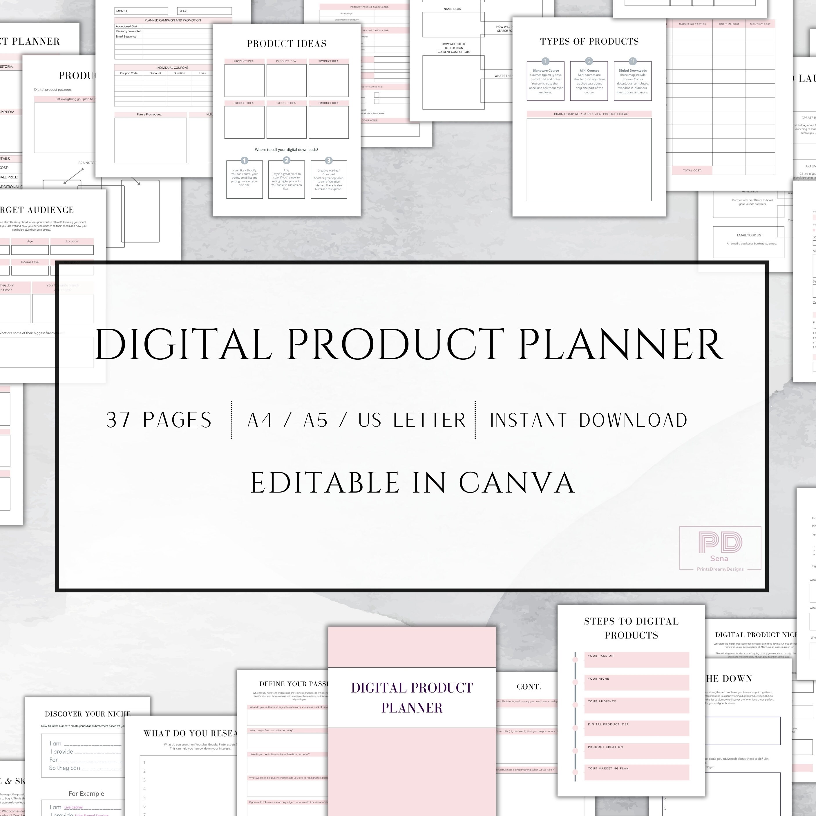 EDITABLE Digital Product Planner Canva Templates PDF Planner Online ...