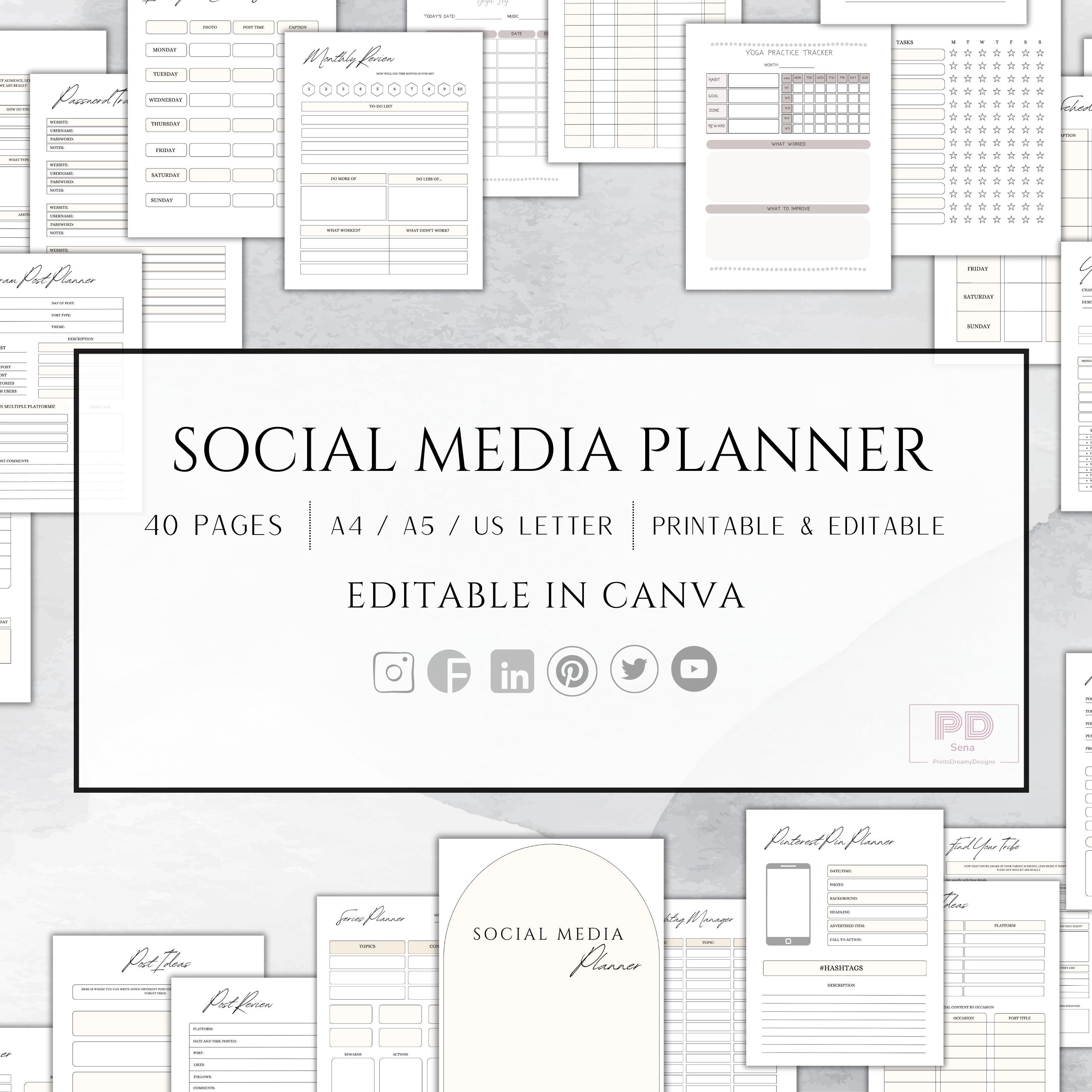 EDITABLE Social Media Planner Instagram Planner Facebook Linkedin ...