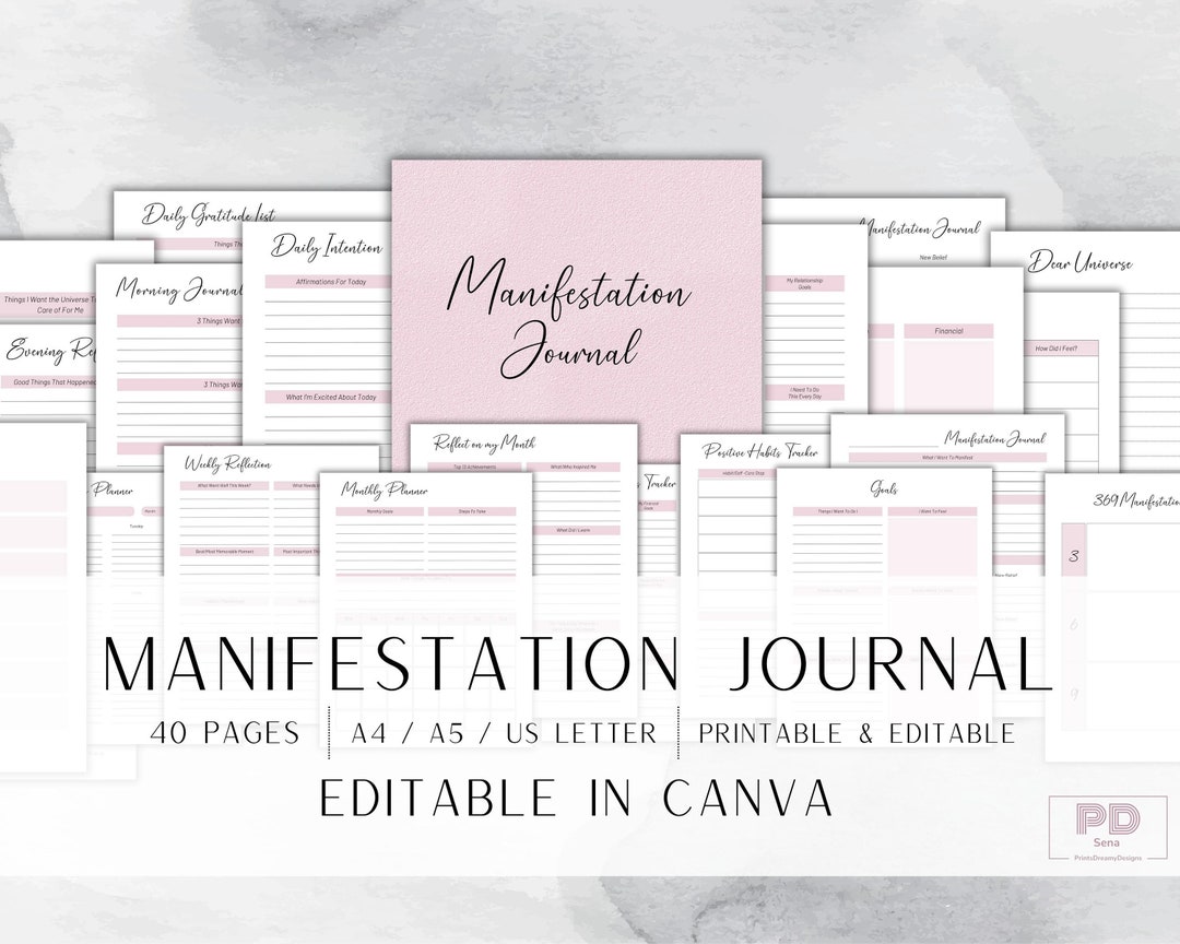 EDITABLE Manifestation Journal Gratitude Positive Habits Reflection ...