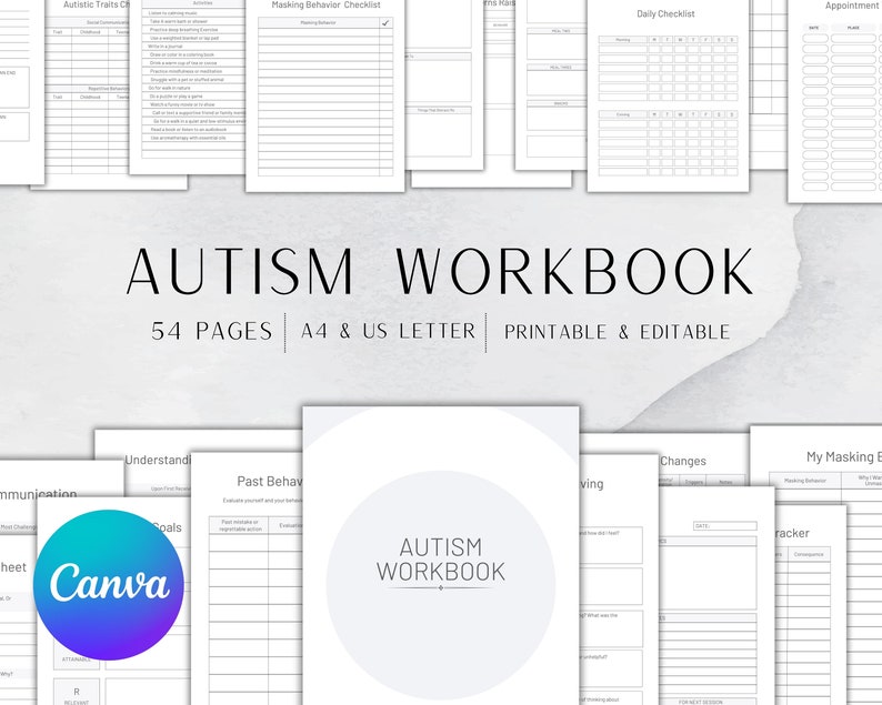 EDITABLE Autism Workbook Canva Autistic Planner Journal for - Etsy UK
