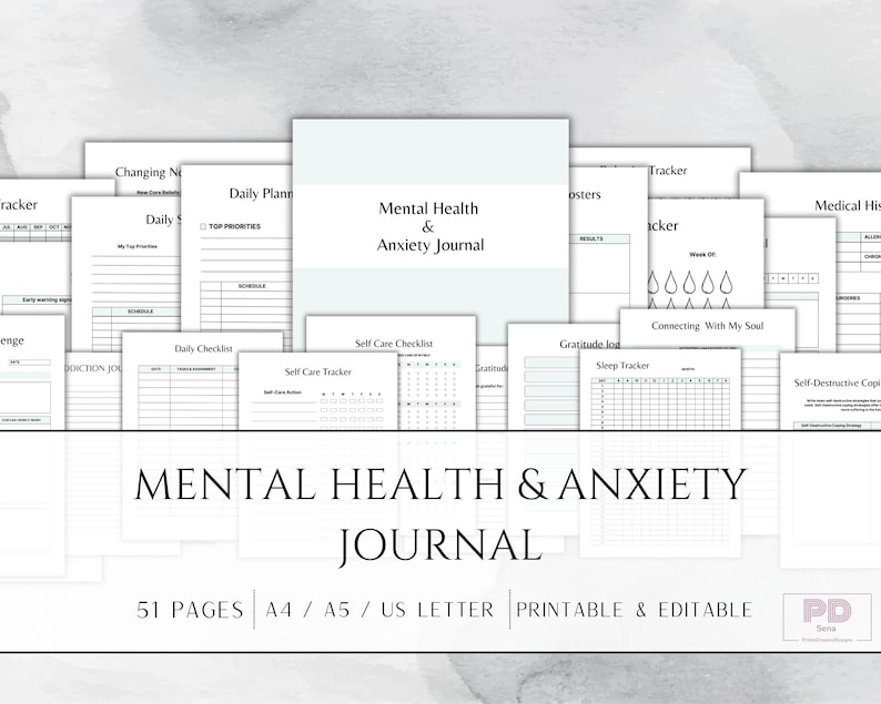 EDITABLE Mental Health & Anxiety Planner Journal Templates Printable ...