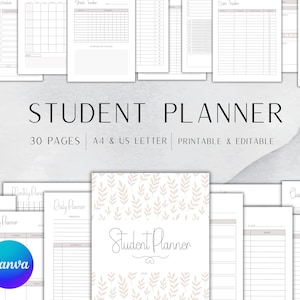 EDITABLE Student Planner Templates Study Journal Workbook Worksheets ...
