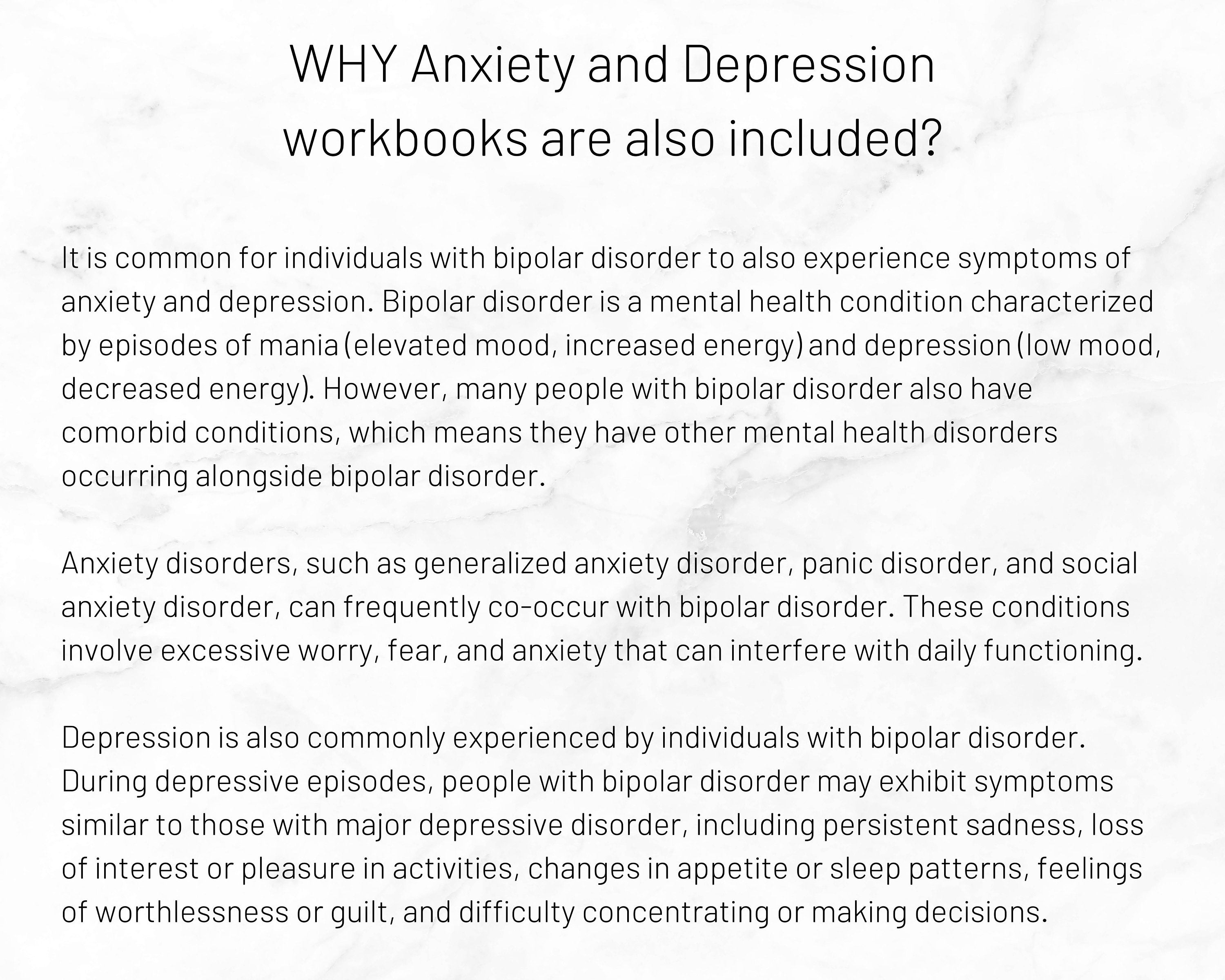 Bipolar Disorder Therapy SET BUNDLE Anxiety Depression Workbook Journal ...