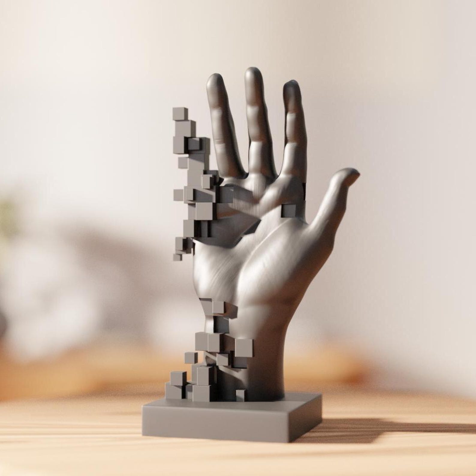 Pixelated Hand Sculpture • 3d-printed Cubic Disintegration • Matte ...