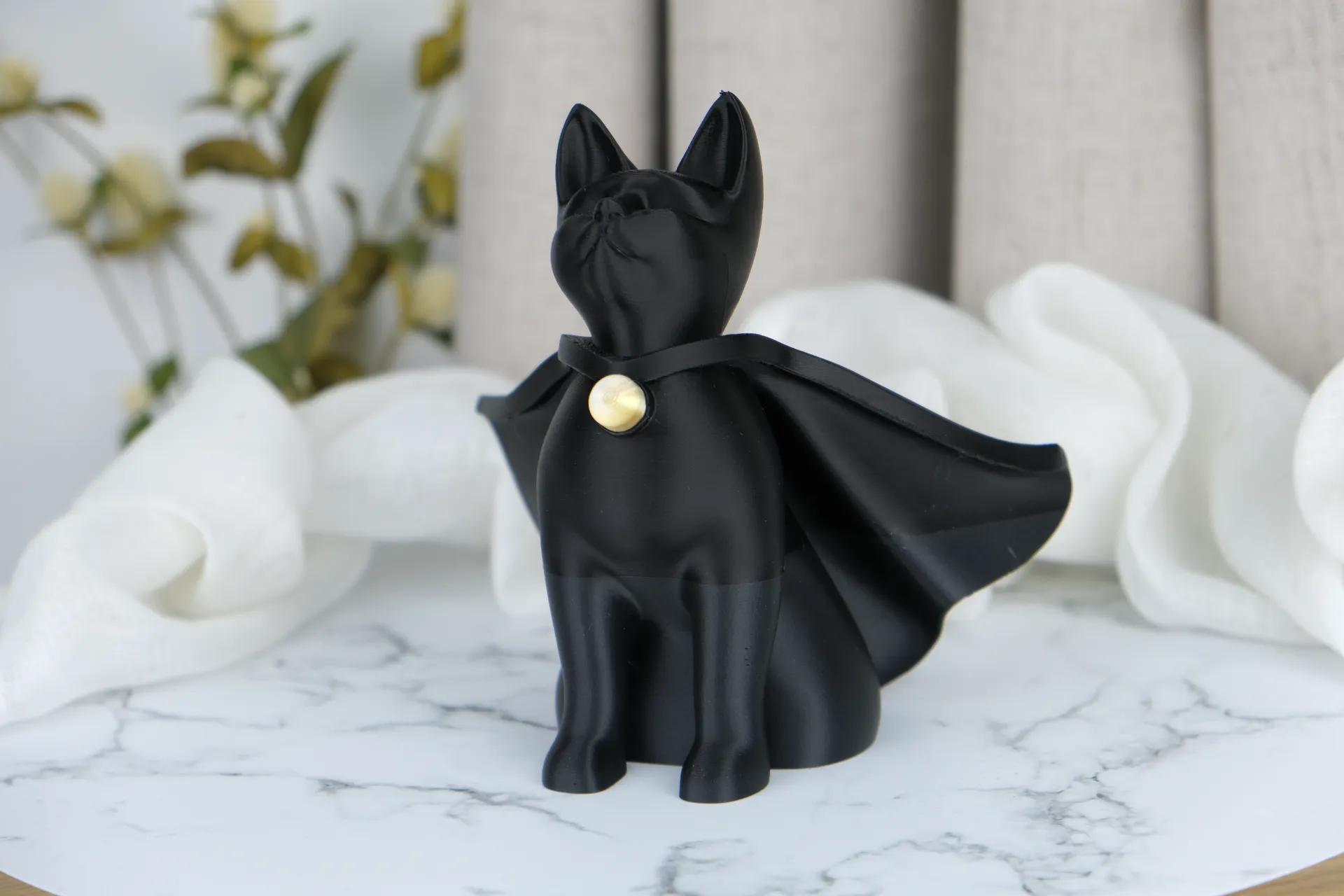 Superhero Cat Sculpture • 3d-printed Heroic Figurine • Matte Black ...