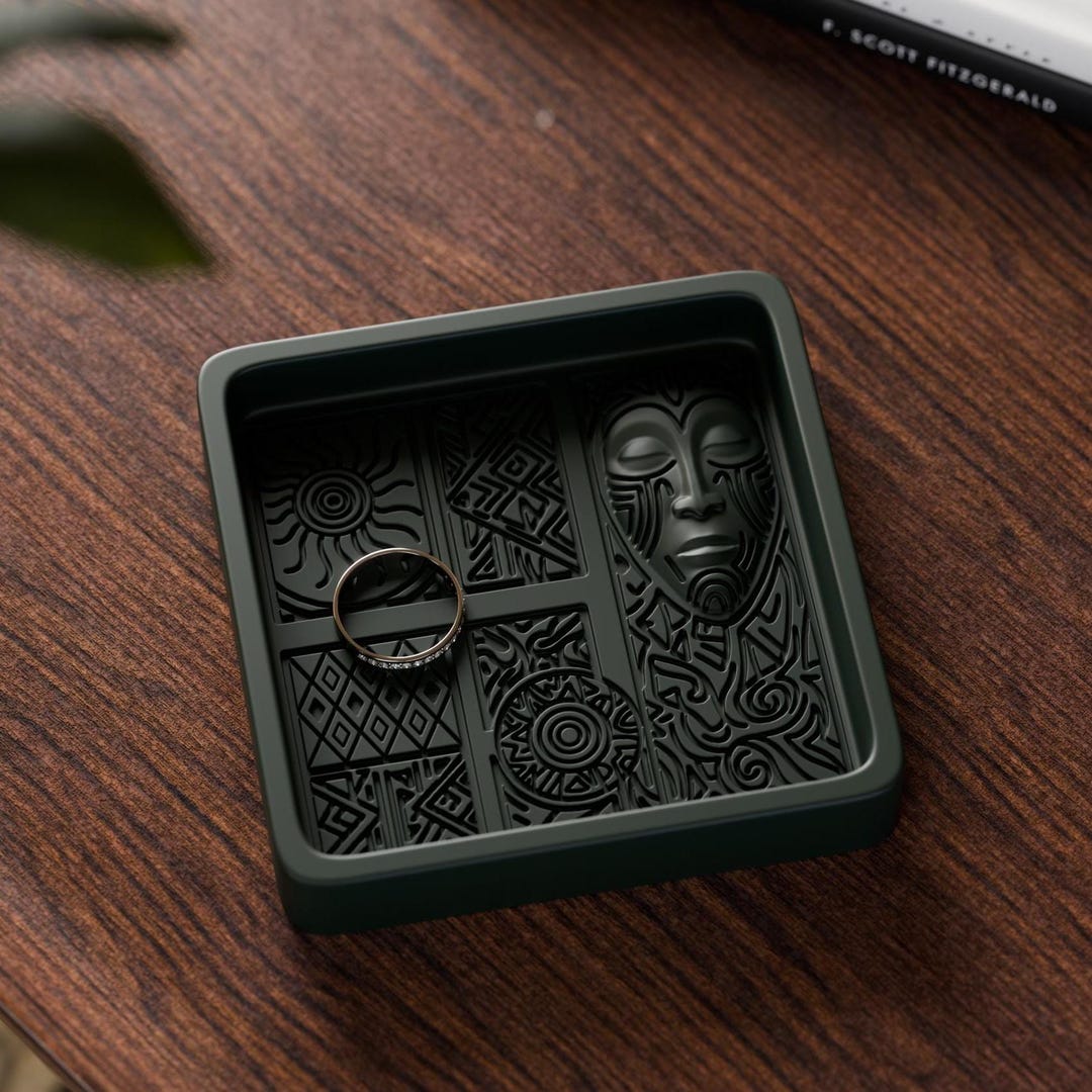 Aztec Ring Tray • 3d-printed Sacred Symbol Dish • Matte Black Jewelry ...