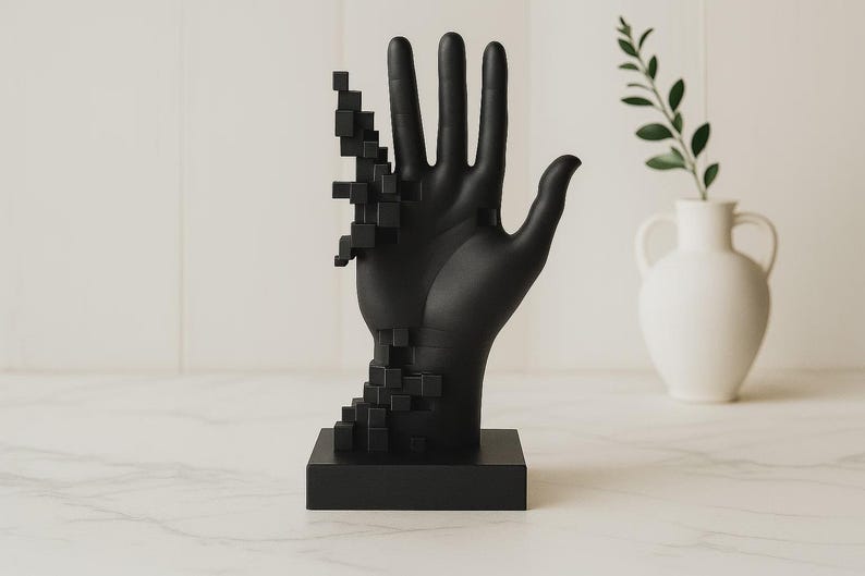Pixelated Hand Sculpture • 3d-printed Cubic Disintegration • Matte ...