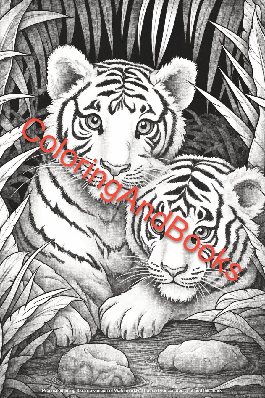 Coloring Page for Kids, Jungle and Tigers - Etsy