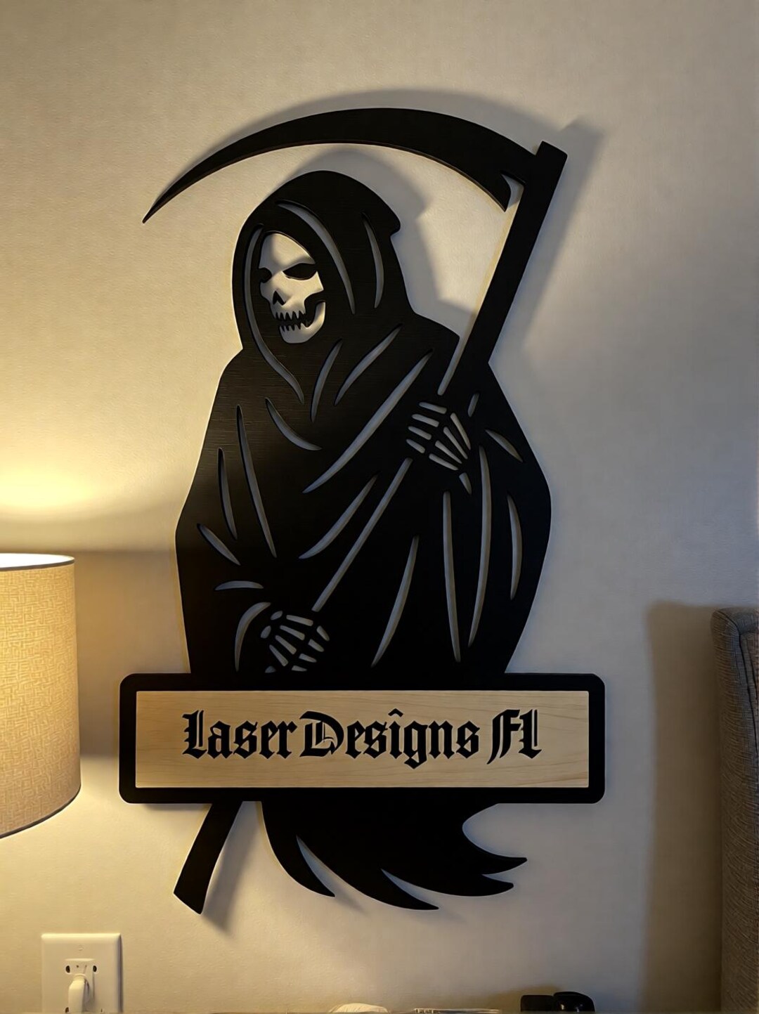 Grim Reaper Wall Sign | Gothic Wooden Plaque | Laser Cut Mancave ...
