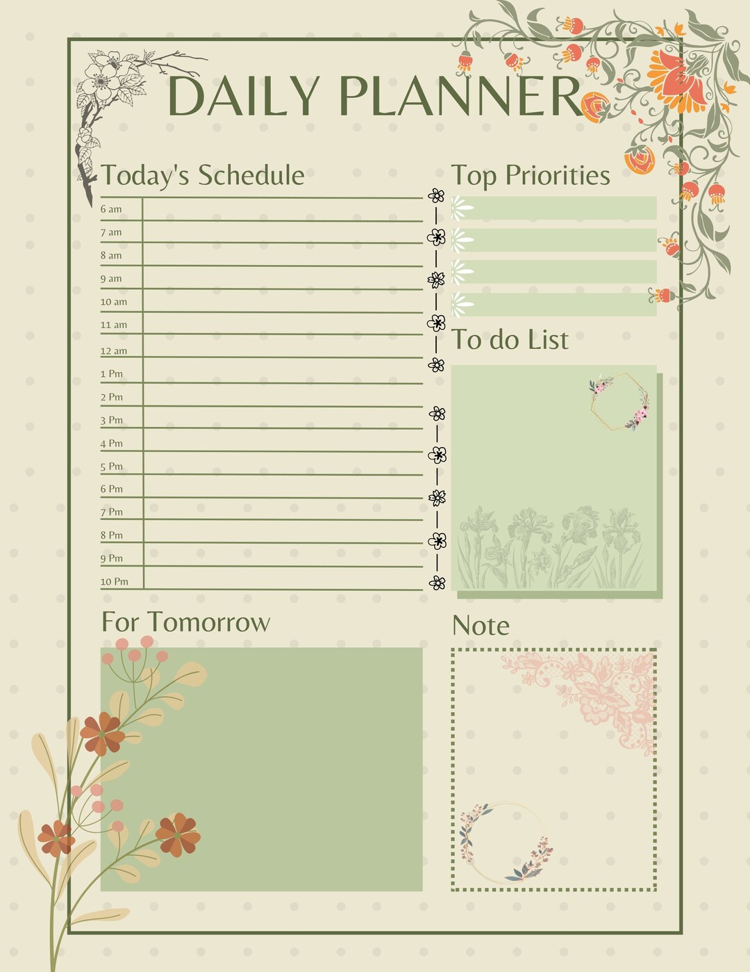 Boho Floral Daily Planner printable - Etsy