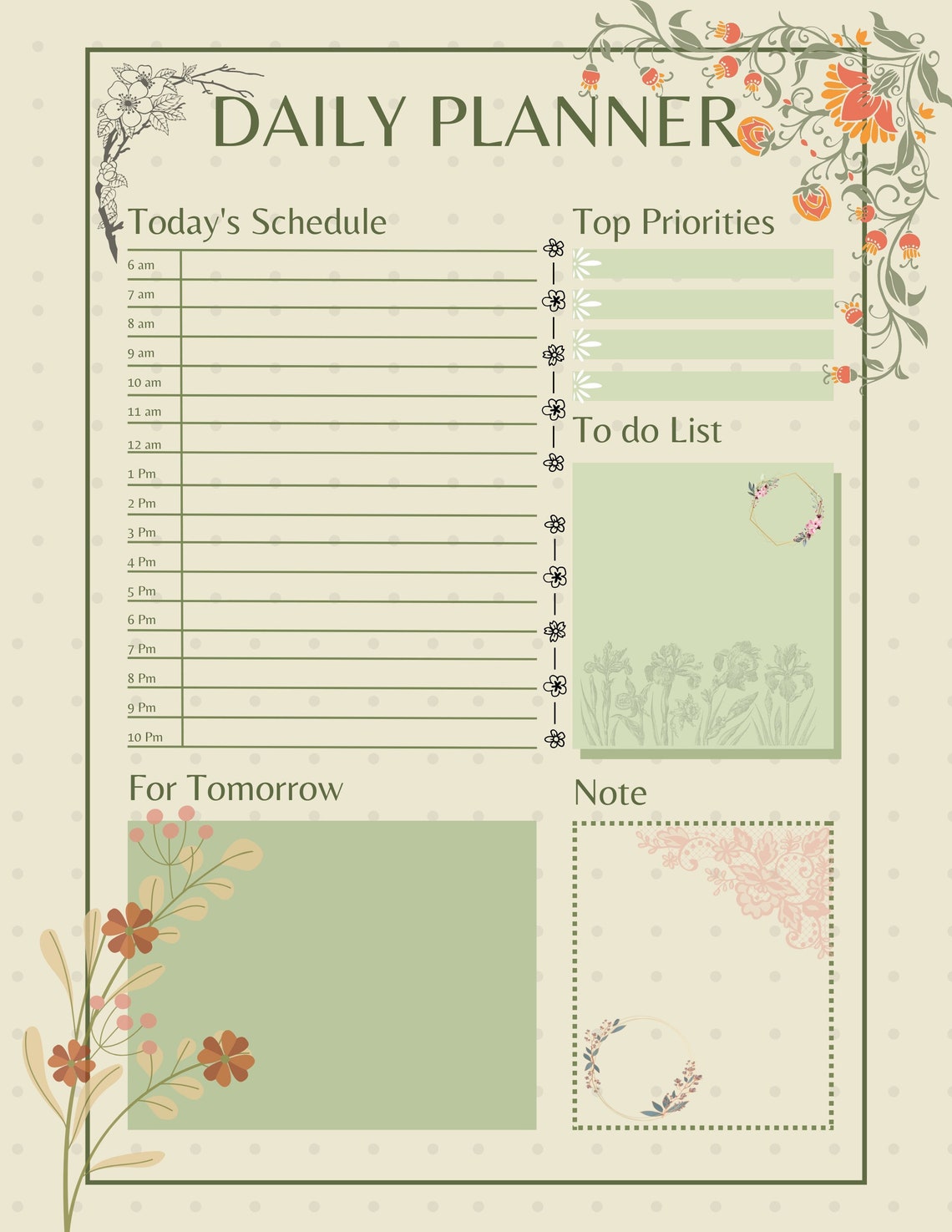 Boho Floral Daily Planner printable - Etsy