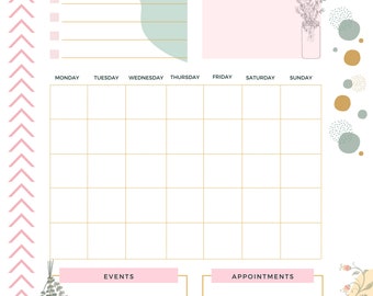 Downloadable Retro Modern Pink Monthly Planner - Etsy