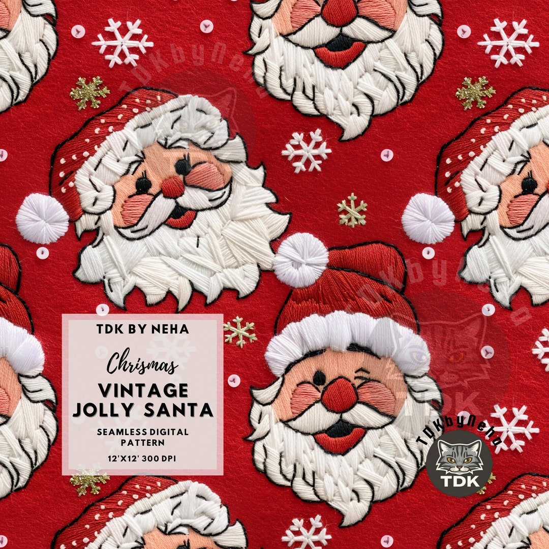 Retro Vintage Traditional Santa Seamless File, 3D Red Christmas ...