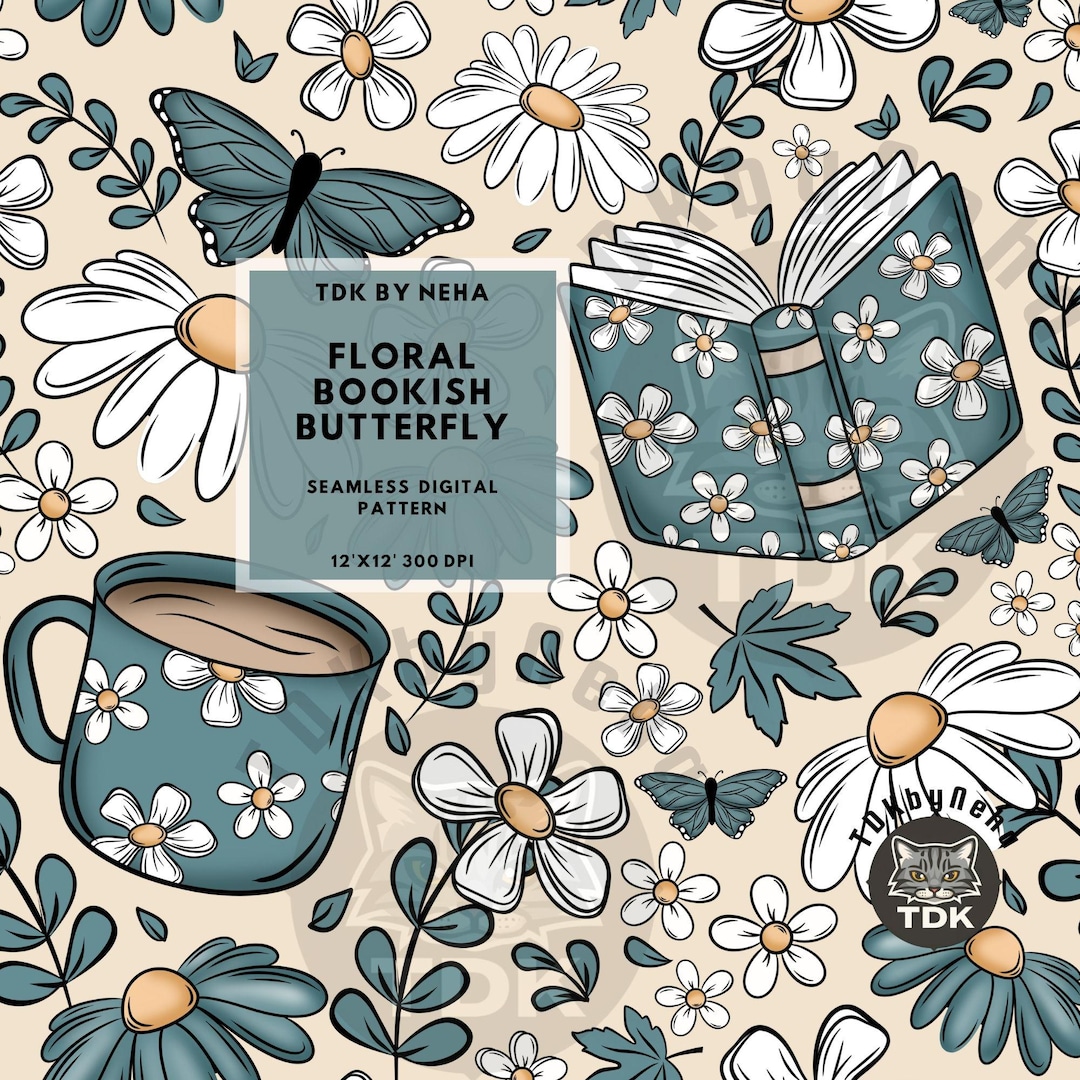 Floral Bookish Butterfly Seamless Pattern for Fabric Printing Reading ...