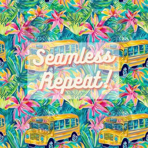 Preppy Yellow School Bus Seamless Pattern Fabric Sublimation Back to ...