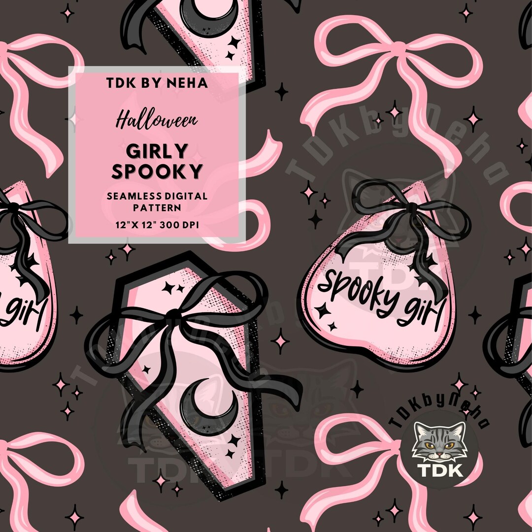 Coquette Halloween Spooky Girl Seamless Pattern Digital Paper Fabric ...