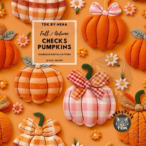 Fall Pumpkin Checker Bow Seamless Pattern Repeat File for Fabric ...