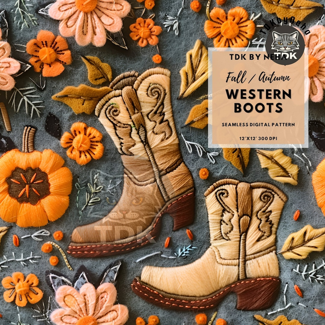 Western Fall Cowboy Boot Seamless Digital Paper Fabric Print Halloween ...