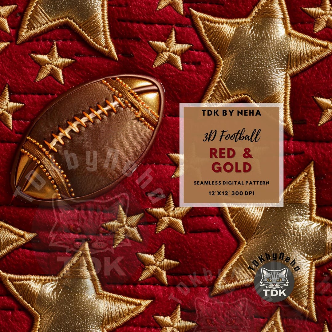3D American Football Seamless Pattern for Fabric Print, 3D Red and Gold ...