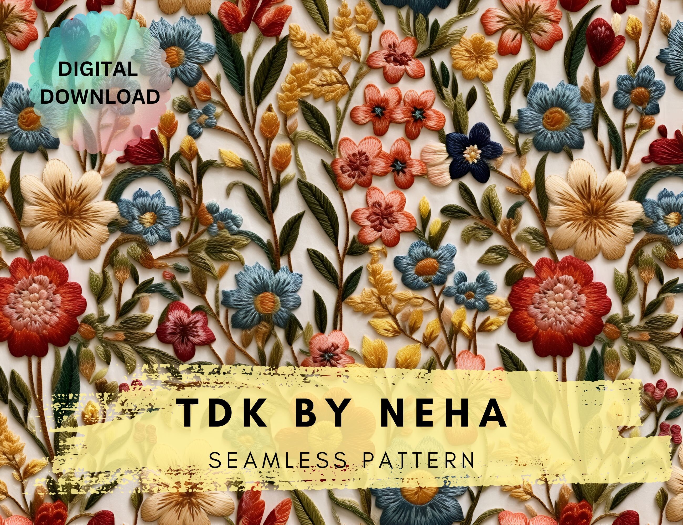 Embroidery Seamless File Boho Floral Embroidery Seamless - Etsy