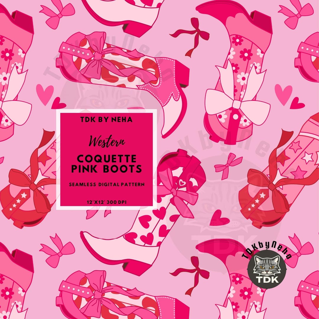 Coquette Bow Western Cowgirl Boot Seamless Pattern Digital Paper for ...