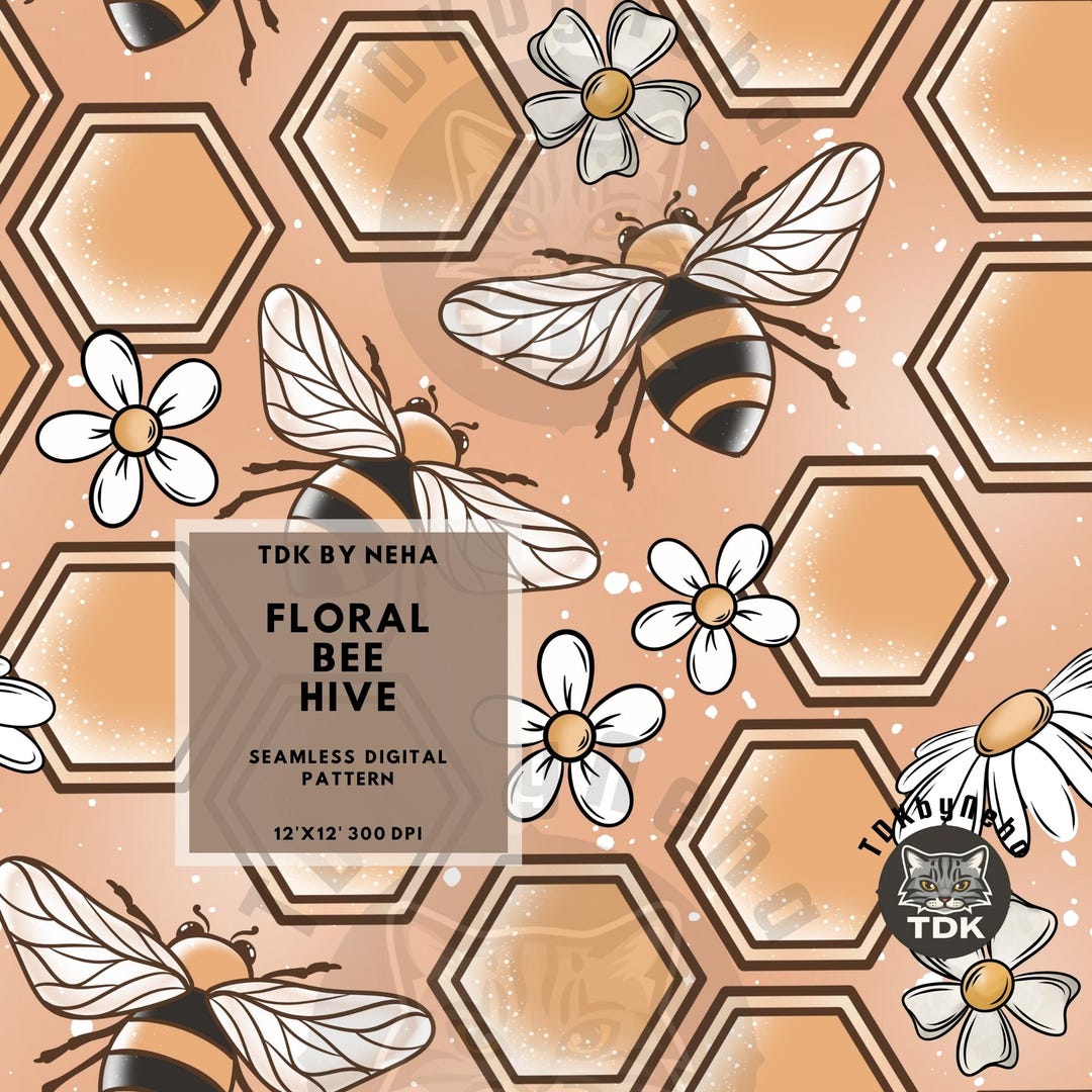 Boho Honey Bees Seamless Pattern Digital Paper for Fabric Printing ...