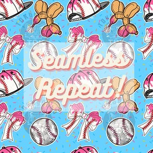 Coquette Bow Drippy Baseball Seamless Pattern Digital Paper for Fabric ...