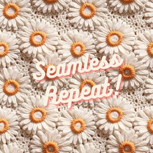 Boho Ivory Daisy Crochet Seamless Pattern, Faux Embroidery Seamless ...