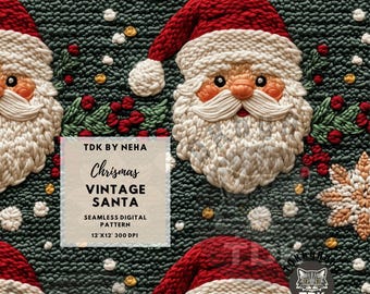 Cute Santa Claus Knit Seamless Digital Paper, Faux Knit Santa 3D ...