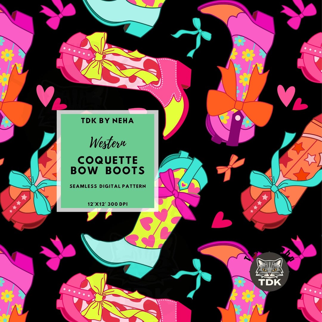 Coquette Bow Western Cowgirl Boot Seamless Pattern Digital Paper for ...