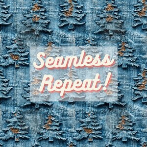 Denim Christmas Tree Seamless Digital Paper for Fabric Print, 3D ...