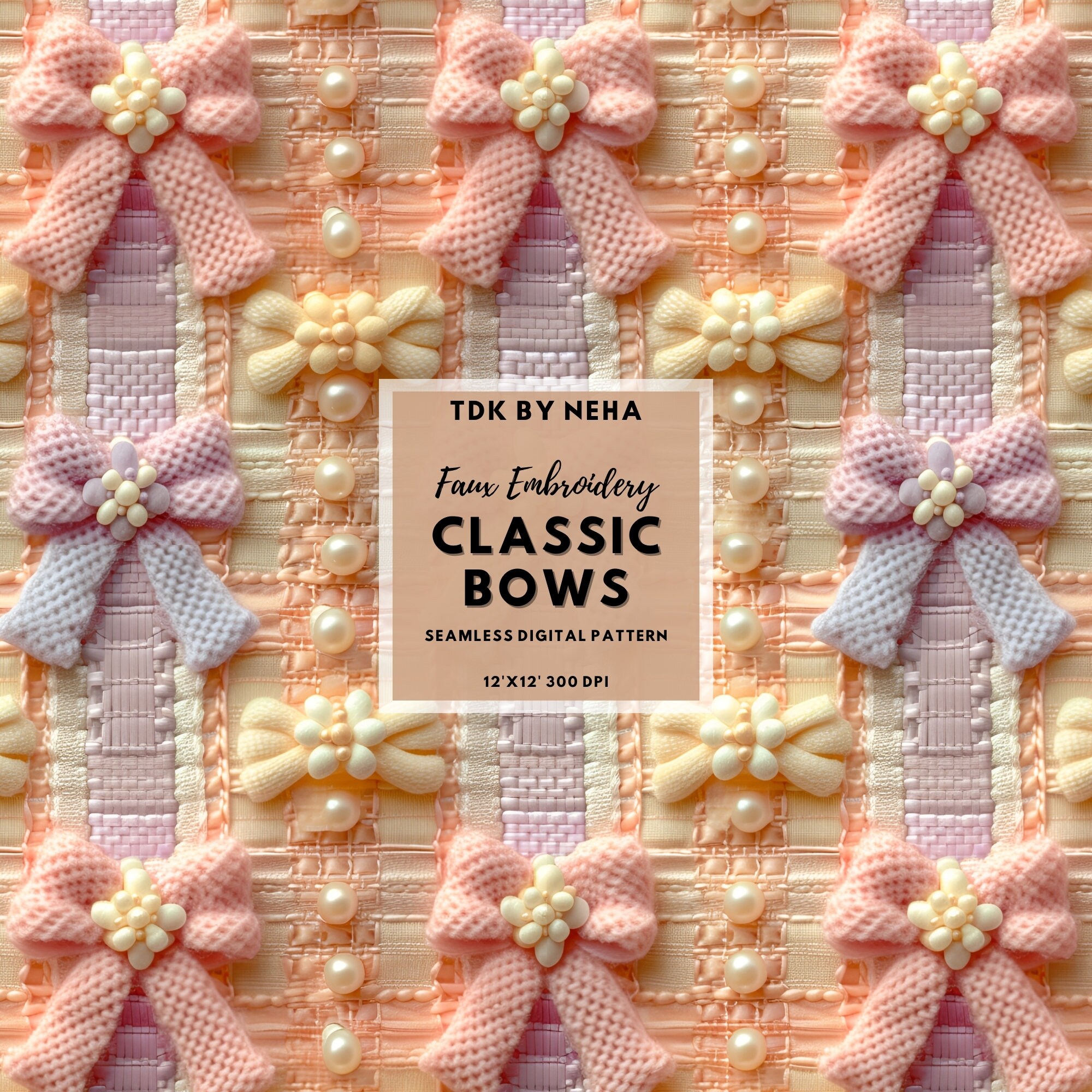 Classic Checkered Bows Faux Embroidery Seamless Digital Paper for ...