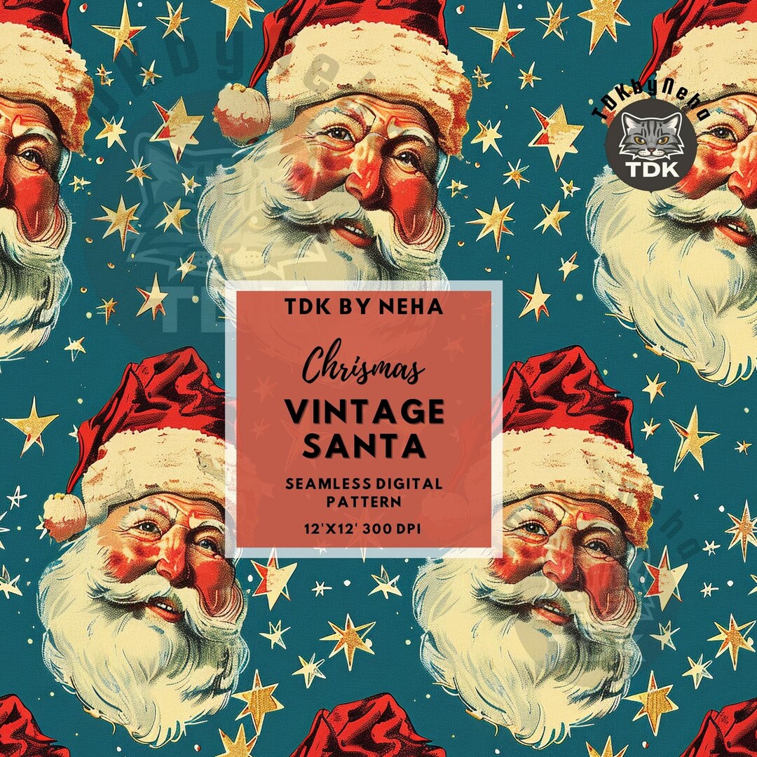 Classic Vintage Traditional Santa Seamless File, Red Christmas Seamless ...