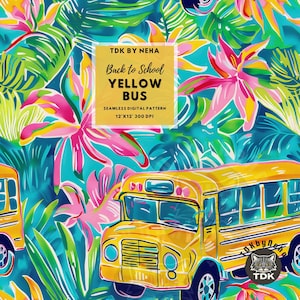 Preppy Yellow School Bus Seamless Pattern Fabric Sublimation Back to ...