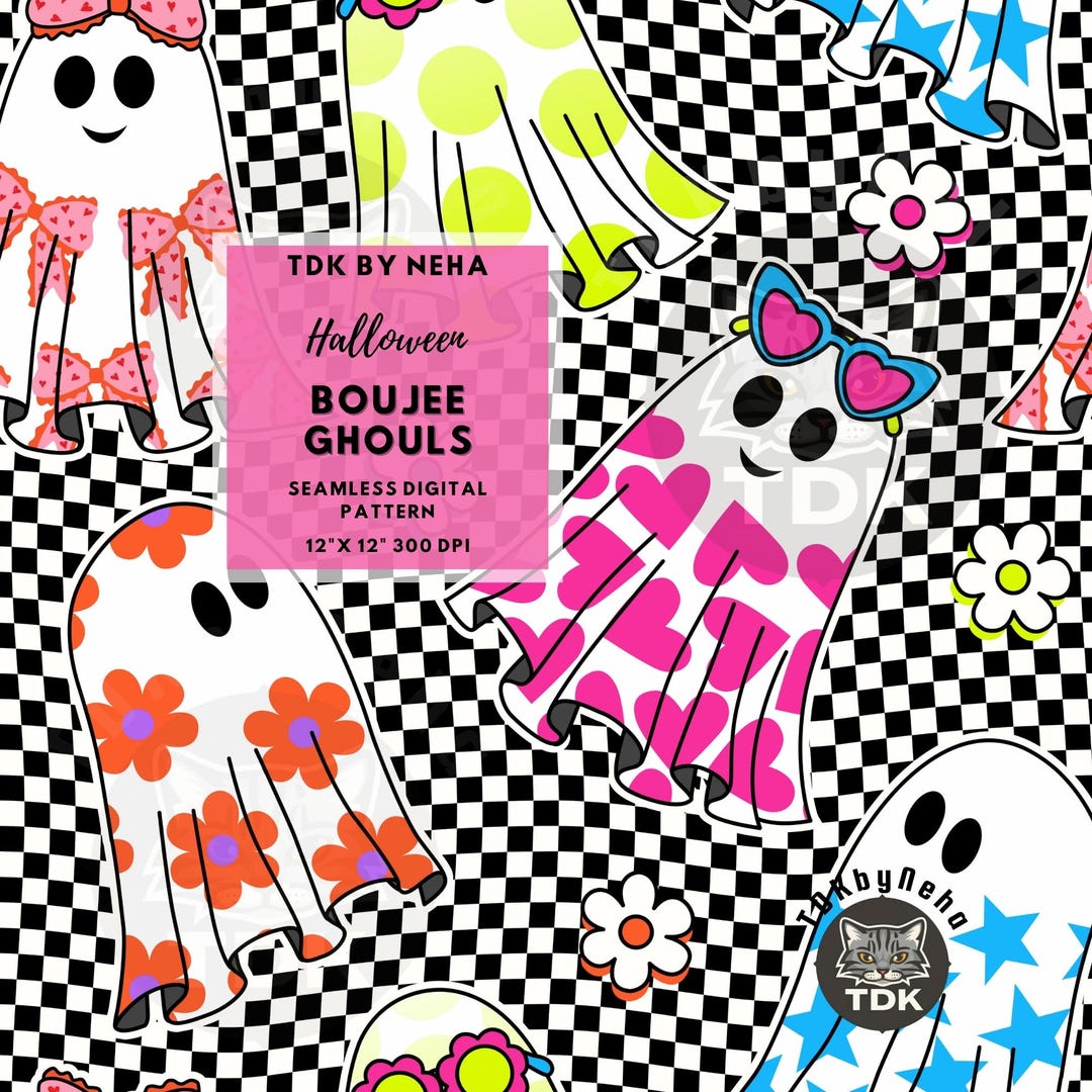 Checkered Boujee Ghost Seamless Digital Paper Fabric Print, Girly Boho ...
